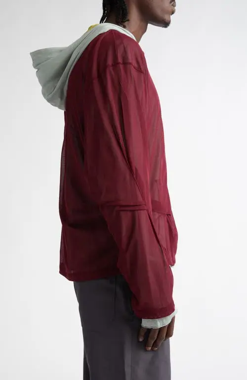 Kiko Kostadinov Knox Mesh Overlay Cotton Hoodie In Jade Green/Lime